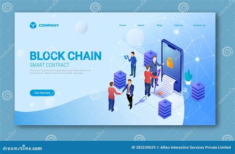 Smart Contract Blockchain Concept Based Landing Page With Approval Online Contract Paper From