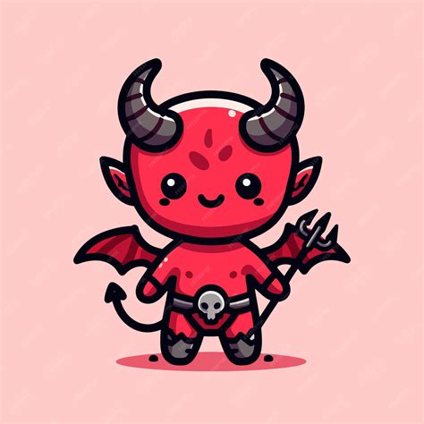 평평한 디자인 스타일의 귀여운 악마 디아블로 프리미엄 벡터