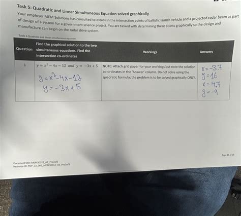 Solved Task 5 Quadratic And Linear Simultaneous Equation