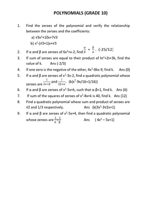 Polynomial Revision Pdf