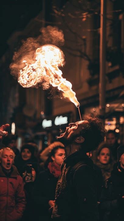 Free Fire Breathing Performance Image Fire Performer Night