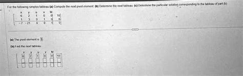 solved texts for the following simplex tableau a compute the next pivot element b