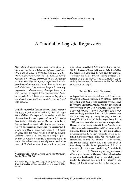 Pdf A Tutorial On Logistic Regression
