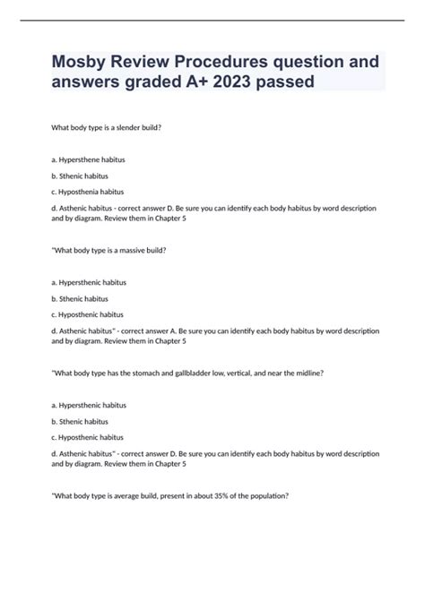 Mosby Review Procedures Question And Answers Graded A 2023 Passed Mosby Stuvia Us