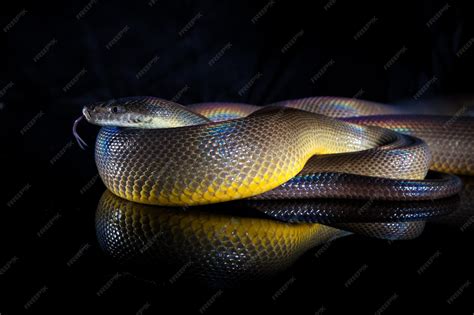serpent arc en ciel unique python d eau liasis fuscus isolé sur miroir