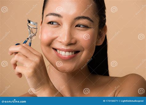 Smiling Beautiful Naked Asian Girl Holding Stock Image Image Of
