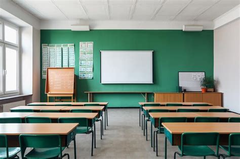 Empty Sunlit Classroom Premium AI Generated Image