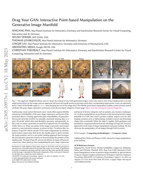 Drag Your Gan Interactive Point Based Manipulation On The Generative Image Manifold Deepai