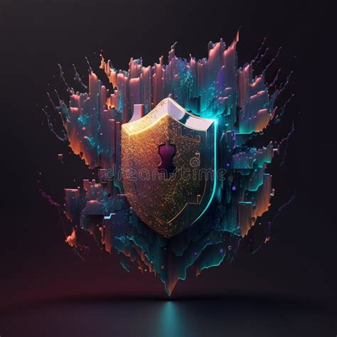 Futuristic Lock Shield Protection Abstract Cyber Attack Lock Stock Illustration Illustration