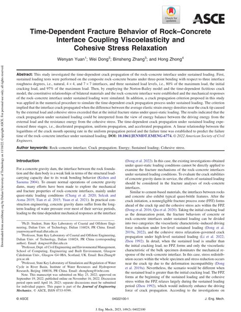 Pdf Time Dependent Fracture Behavior Of Rockconcrete Interface