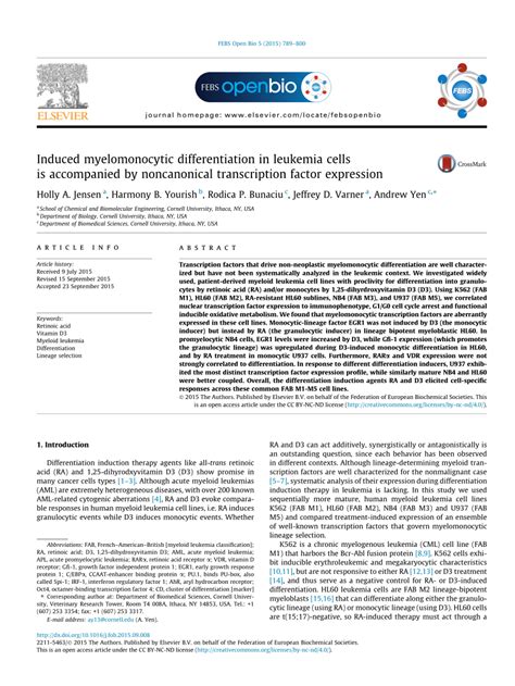 Pdf Induced Myelomonocytic Differentiation In Leukemia Cells Is Accompanied By Noncanonical