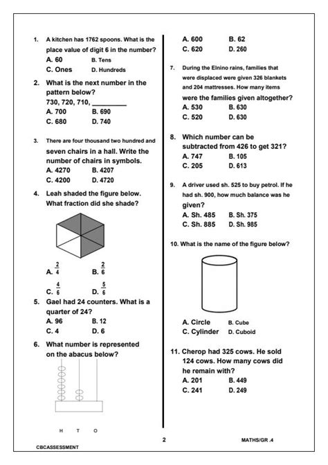 Grade 4 Mathematics Term 1 Opener Exam 2025
