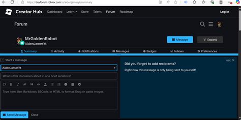 Dev Forum Profile Self Messaging Forum Bugs Developer Forum Roblox
