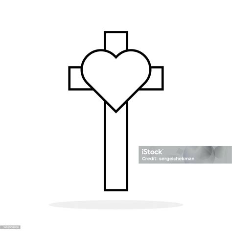 심장 아이콘이 있는 기독교 십자가 흑인 종교 아이콘입니다 벡터 그림 개념에 대한 스톡 벡터 아트 및 기타 이미지 개념 검은색 교회 Istock