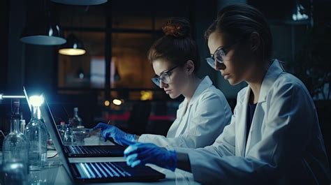 Premium AI Image Two Female Scientists Are Using Laptops In The Laboratory