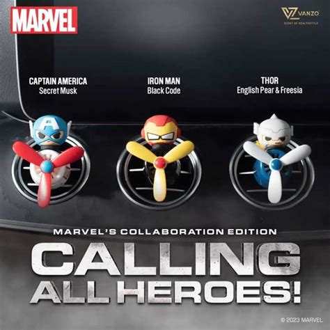 Vanzo Marvel Series Car Vent Perfume 4gx2 Thor Captain America Iron Man
