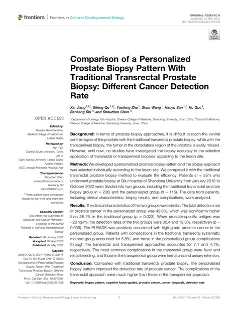 Pdf Comparison Of A Personalized Prostate Biopsy Pattern With Traditional Transrectal Prostate