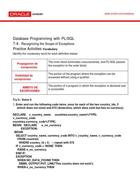 Database Programming With Plsql 7 4 Practice Activities Pdf