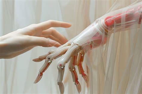Human And Robot Hand Connection Futuristic Touch In Technology And Ai Interaction Generative