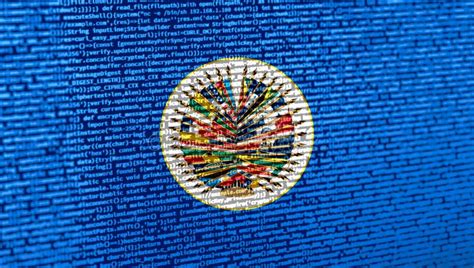 Flag Of The Organization Of American States Over Digital Code Concept Of Cybersecurity