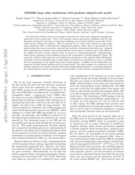 Pdf Grmhd Large Eddy Simulations With Gradient Subgrid Scale Model