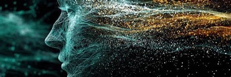 Abstract Wireframe Face Dissolving Into Digital Particles Amidst A Dark