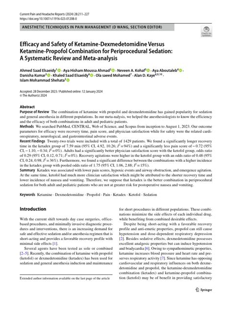 Ketamine Dexmedetomidine Vs Ketamine Propofol Pdf Anesthesia Meta Analysis