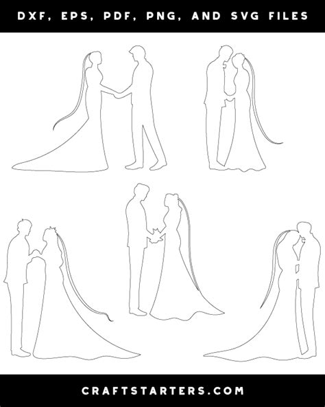Bride And Groom Side View Outline Patterns Dfx Eps Pdf Png And Svg