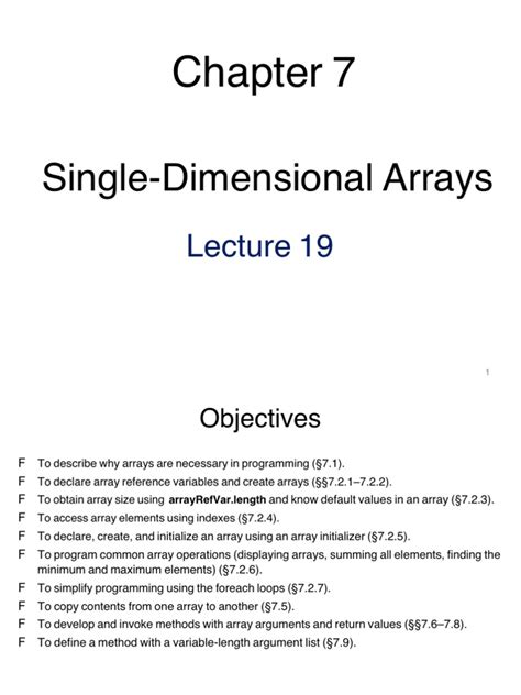 Chapter 7 Single Dimensional Arrays Lecture19 Pdf