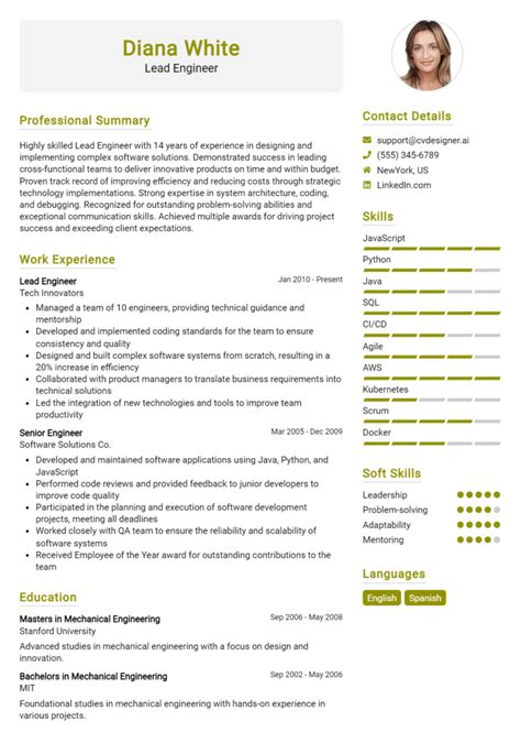Lead Engineer Resume Example For 2024 Resume Guide Cvdesignerai