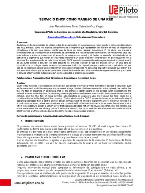 dhcp project pdf dirección ip red de computadoras