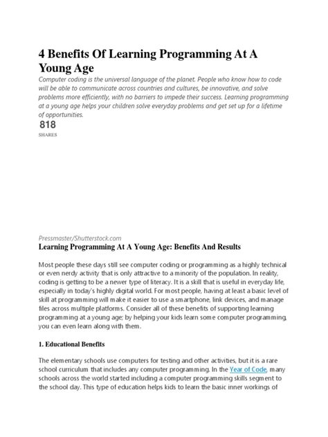 4 Benefits Of Learning Programming At A Young Age Pdf Computer