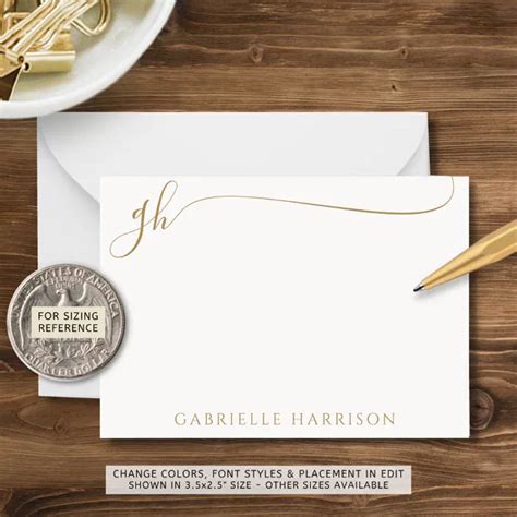 Modern Elegant Script Monogram Initials Gold Note Card Zazzle