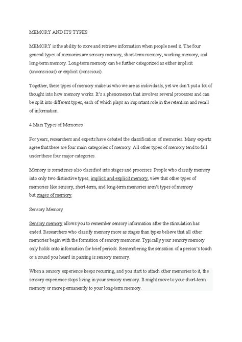 Memory And Its Types Memory And Its Types Memory Is The Ability To