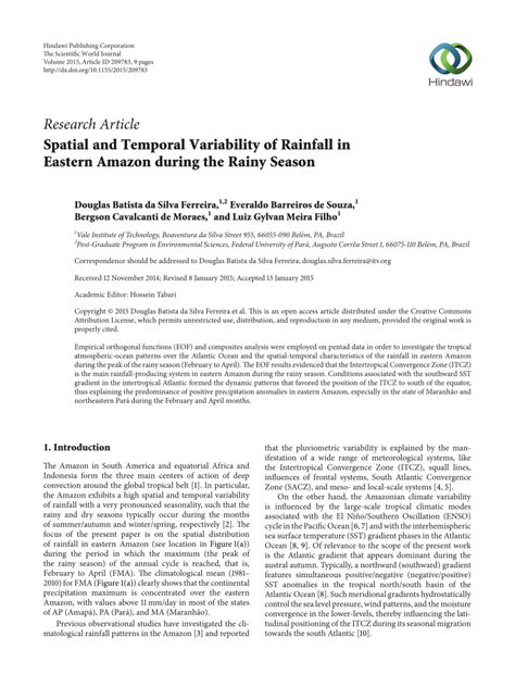 Pdf Spatial And Temporal Variability Of Rainfall In Eastern Amazon During The Rainy Season