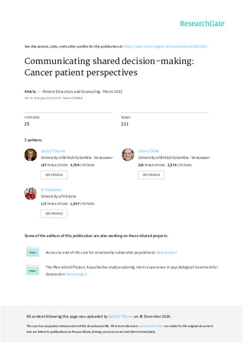 Pdf Communicating Shared Decision Making Cancer Patient Perspectives