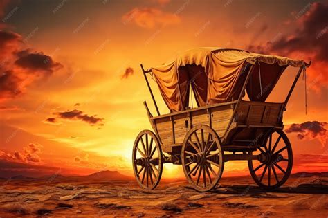 Premium Photo Traditional Covered Wagon At Sunset