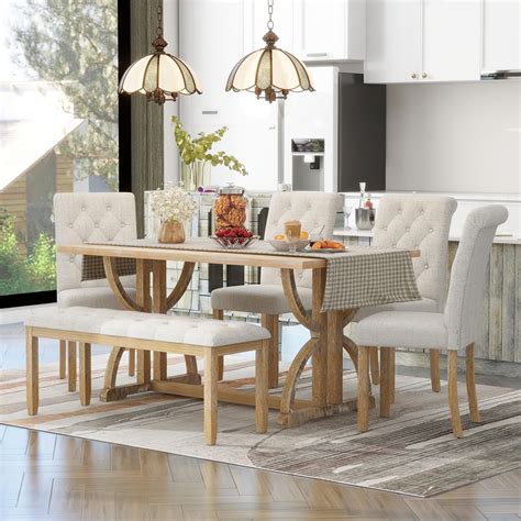 Bellemave 6 Piece Kitchen Dining Table Set Rectangular Table With 4
