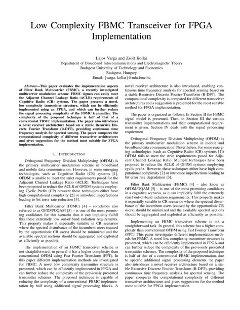 pdf low complexity fbmc transceiver for fpga implementation