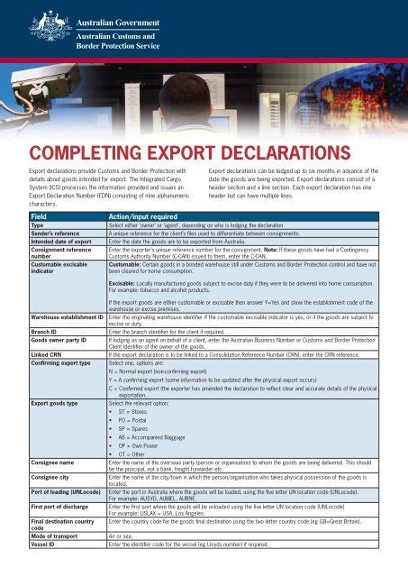 Completing Export Declarations Australian Customs Service
