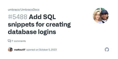 Add Sql Snippets For Creating Database Logins Issue Umbraco Umbracodocs Github