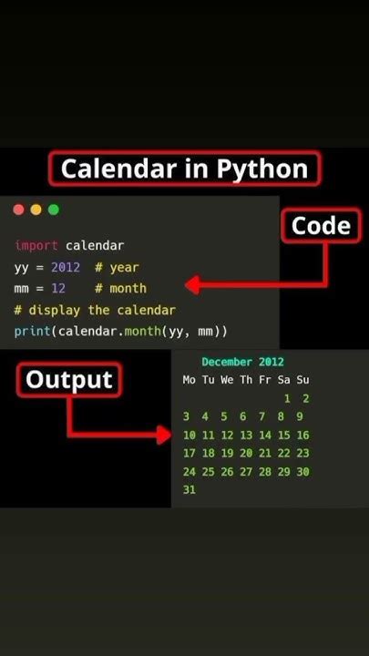👉calendar In Python🎯 Code And Output 👍 Save It And Try It🚀 Youtube