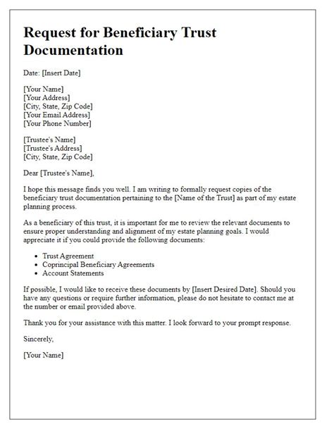 Letter Template For Beneficiary Trust Documentation Request Free Samples In Pdf Letterin