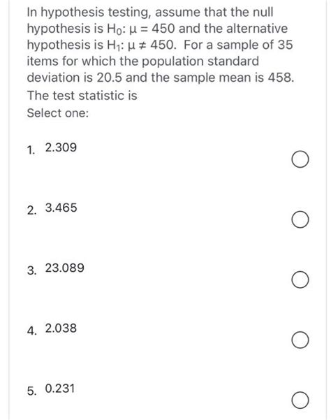 Solved In Hypothesis Testing Assume That The Null