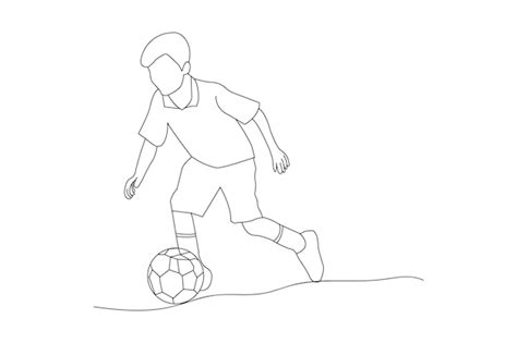 축구를 하는 소년 바탕에 고립된 연속적인 선 터 프리미엄 벡터