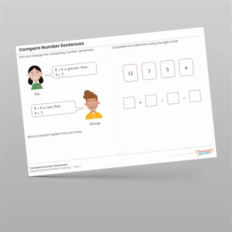 Year 1 Compare Number Sentences Reasoning And Problem Solving 2 Resource Classroom Secrets