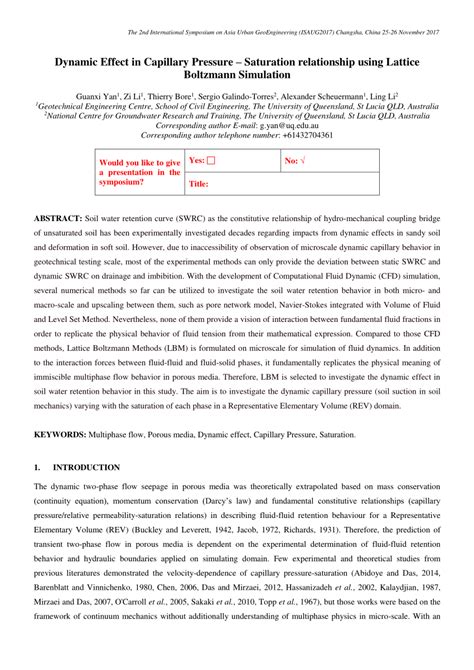 Pdf Dynamic Effect In Capillary Pressure Saturation Relationship Using Lattice Boltzmann