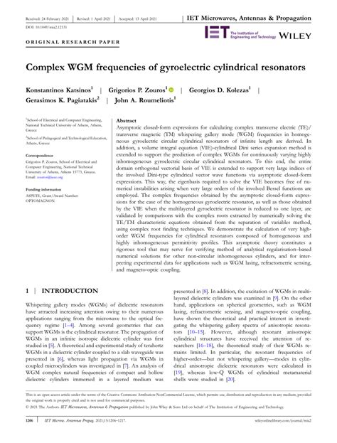 Pdf Complex Wgm Frequencies Of Gyroelectric Cylindrical Resonators