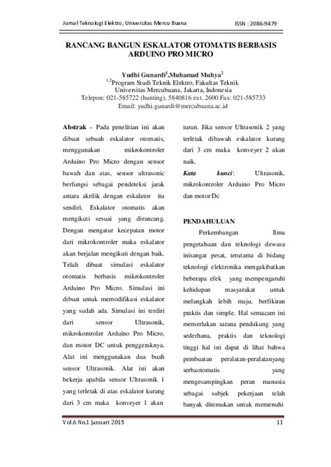 Pdf Rancang Bangun Eskalator Otomatis Berbasis Arduino Pro Micro Yudhi Gunardi