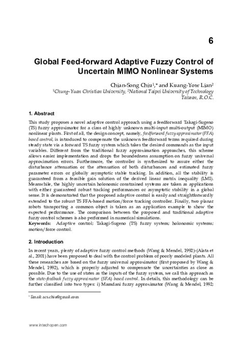 Pdf Global Feed Forward Adaptive Fuzzy Control Of Uncertain Mimo Nonlinear Systems